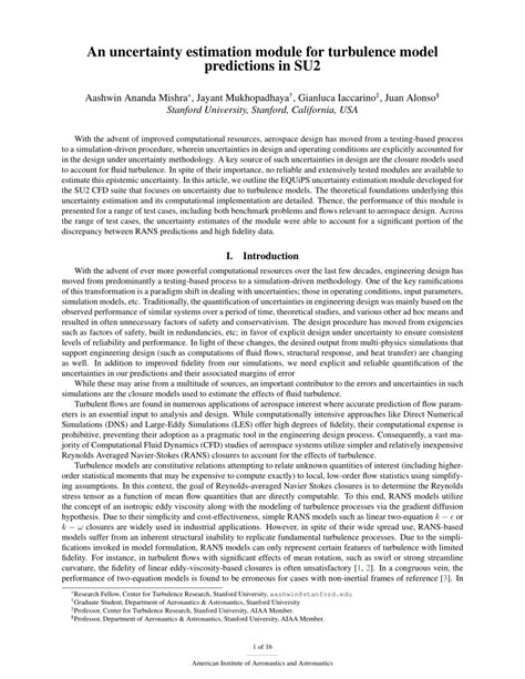PDF An Uncertainty Estimation Module For Turbulence Model Predictions In SU