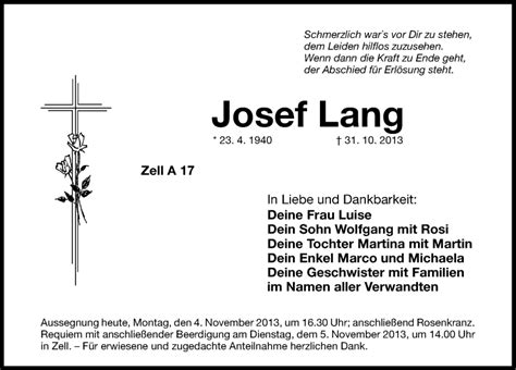 Traueranzeigen Von Josef Lang Trauernnde