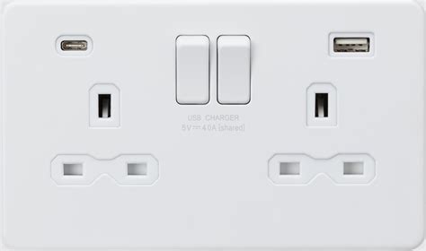 Flat Plate A G SP Switched Socket Matt White With White Insert