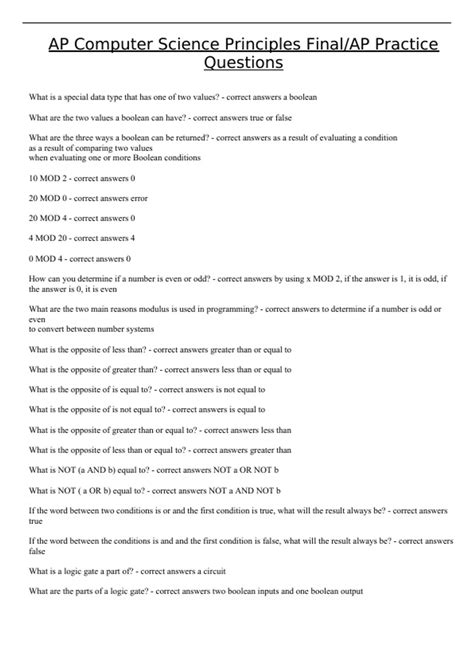 Ap Computer Science Principles Final Ap Practice Questions With