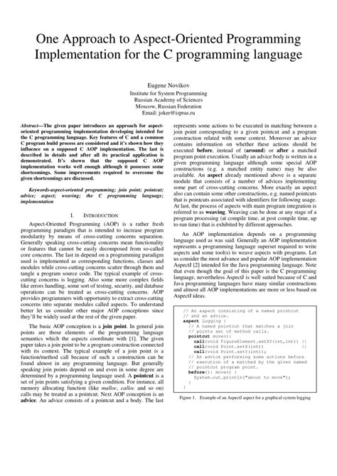 Pdf One Approach To Aspect Oriented Programming Implementation For The C Programming Language Pdf One Approach To Aspect Oriented Programming Implementation For The C Programming Language