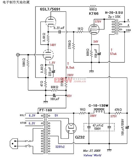 kt66经典单端电路图 el34单端典电路图 6l6单端电路图 大山谷图库
