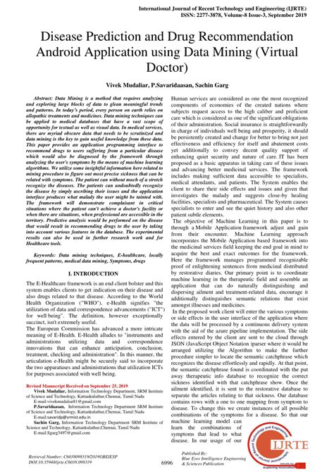 Pdf Disease Prediction And Drug Recommendation Android Application Using Data Mining Virtual