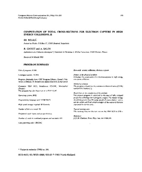 Pdf Computation Of Total Cross Sections For Electron Capture In High Energy Collisions Ii