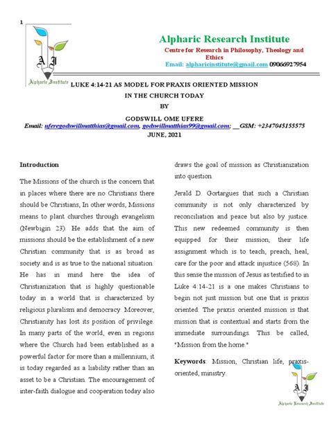 Luke 4 As Model For Praxis Oriented Mission Pdf Jesus Disciple Christianity