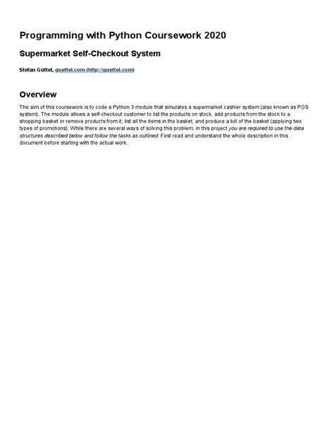 Programming With Python Coursework 2020 Supermarket Self Checkout System Pdf Subroutine