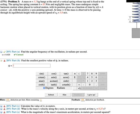 Solved 17 Problem 3 A Mass M12 Kg Hangs At The End Of