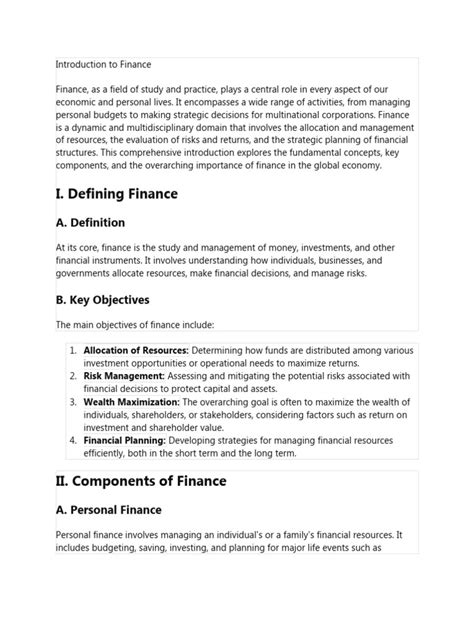 Introduction To Finance Pdf Investing Financial Capital