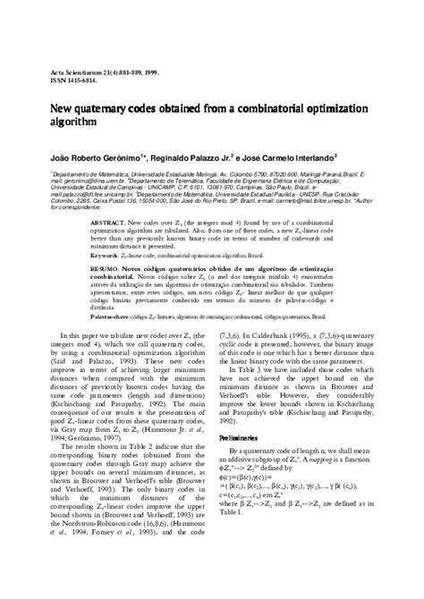 Pdf Optimizing Quaternary Codes Via Combinatorial Methods