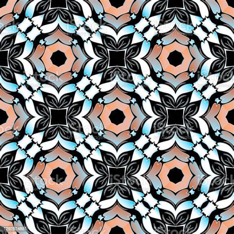 다채로운 꽃 만다라 매끄러운 패턴 장식 벡터 배경이 번성합니다 빈티지 꽃 잎 선 곡선 모양 점 아름다운 장식품 장식 적인 민족 스타일 배경을 반복 0명에 대한 스톡 벡터