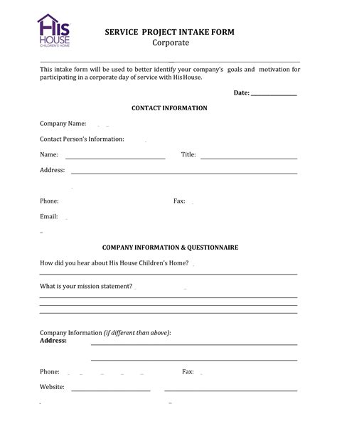 Project Management Project Intake Form Template