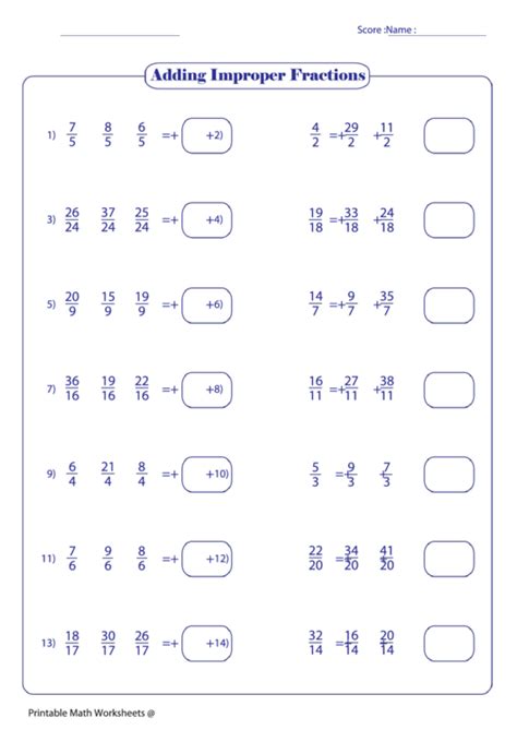 Adding Improper Fractions Printable Pdf Download Adding Improper Fractions Printable Pdf Download