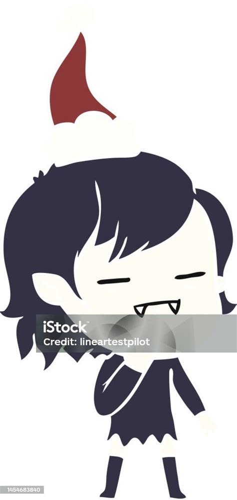 산타 모자를 쓴 언데드 뱀파이어 소녀의 손으로 그린 평면 컬러 그림 0명에 대한 스톡 벡터 아트 및 기타 이미지 0명 귀여운 낙서 드로잉 Istock