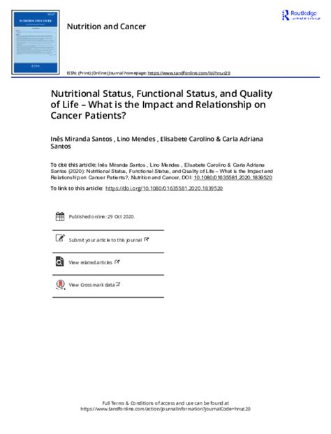 Pdf Nutritional Status Functional Status And Quality Of Life What Is The Impact And