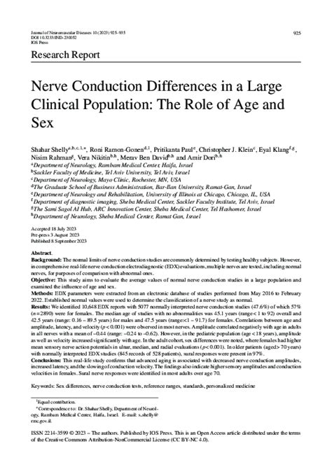 Pdf Nerve Conduction Differences In A Large Clinical Population The Role Of Age And Sex