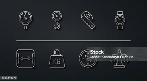 세트 라인 압력 물 미터 영역 측정 손목 시계 나침반 무게 손 스케일 스프링 기계 정의의 척도 및 측정 테이프 아이콘 벡터 검은색에 대한 스톡 벡터 아트 및 기타 이미지