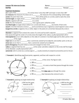Geometry To The Point Lesson 70 Notes Intro To Circles By Teacher Mine