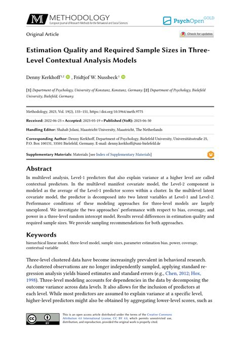 Pdf Estimation Quality And Required Sample Sizes In Three Level