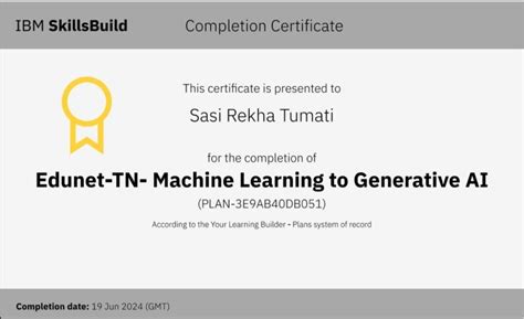 Tumati Sasi Rekha On Linkedin Ibmskillbuild Edunet Ai Machinelearning Generativeai
