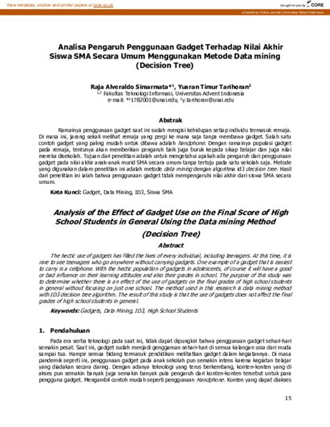 Pdf Analisa Pengaruh Penggunaan Gadget Terhadap Nilai Akhir Siswa Sma Secara Umum Menggunakan