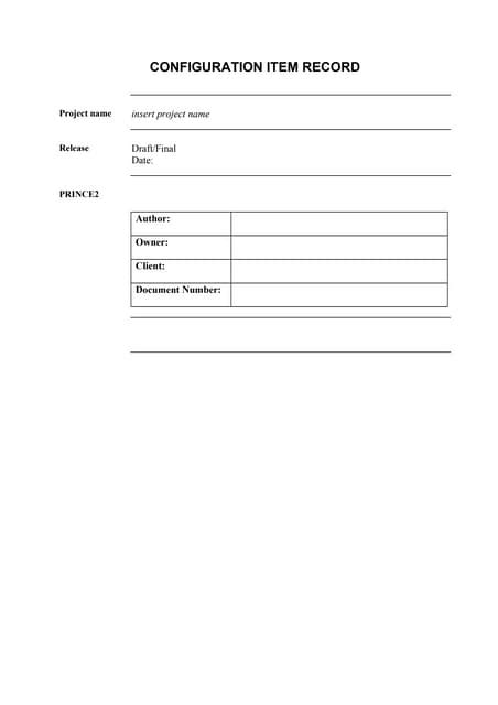 Prince 2 Project Managment Document Configuration Item Record Doc