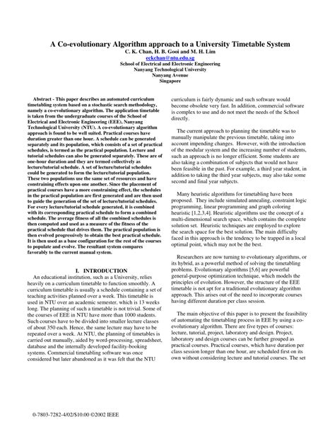 Pdf Co Evolutionary Algorithm Approach To A University Timetable System