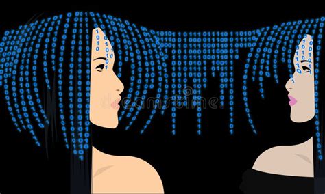 Beautiful Woman Face Against Binary Code Modern Cyber Woman Digital Surveillance Stock