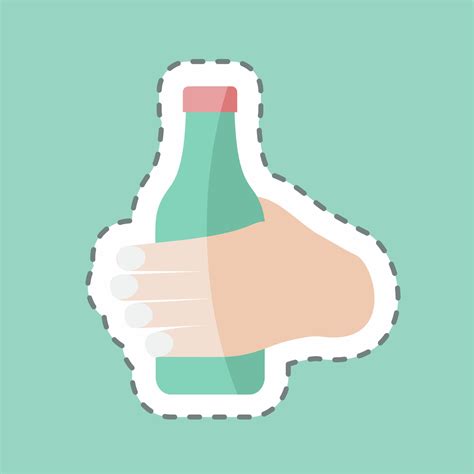 Sticker Line Cut Holding Bottle Suitable For Hand Actions Symbol Simple Design Editable