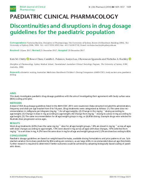 Pdf Discontinuities And Disruptions In Drug Dosage Guidelines For The Paediatric Population