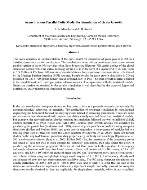 Pdf Asynchronous Parallel Potts Model For Simulation Of Grain Growth