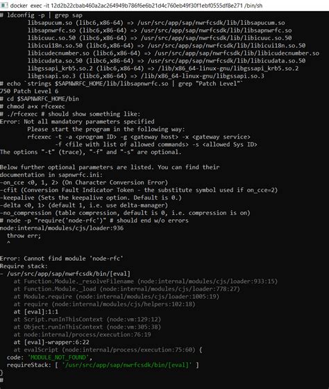 module not found when installing node rfc locally in a docker