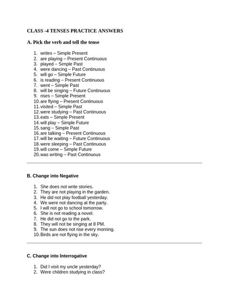 Class 4 Tenses Practice Guide Pdf
