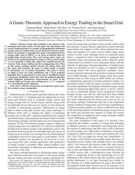 Pdf A Game Theoretic Approach To Energy Trading In The Smart Grid
