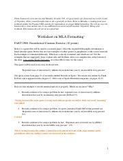 MLA Format Exercises S Docx ThesehomeworkexercisesaredueMonday October Th Intyped