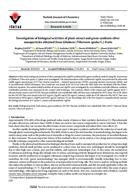Pdf Investigation Of Biological Activities Of Plant Extract And Green Synthesis Silver