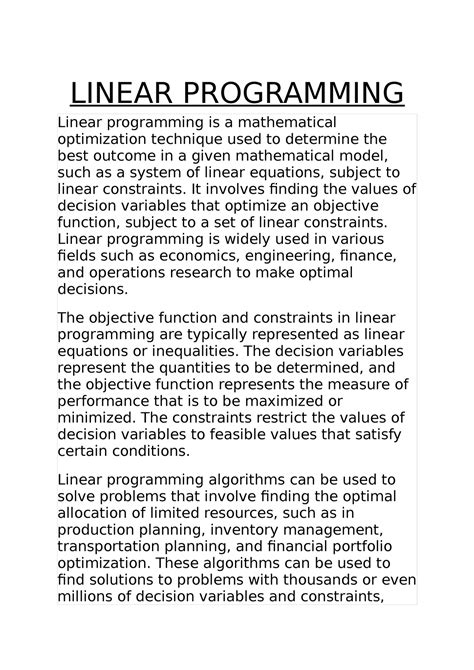 Linear Programming Linear Programming Linear Programming Is A