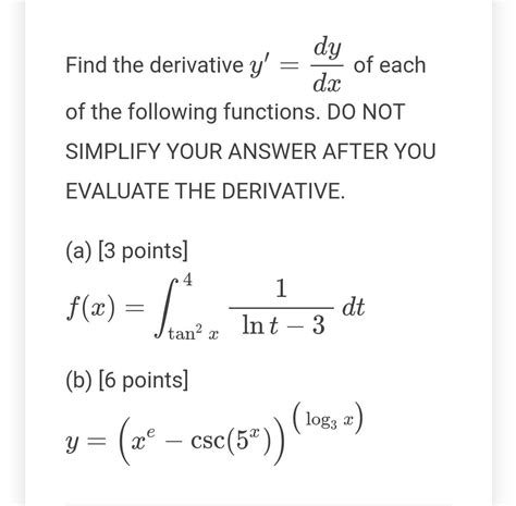 Solved Dy Find The Derivative Y Of Each Dx Of The Following Chegg Com
