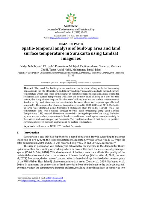 Pdf Spatio Temporal Analysis Of Built Up Area And Land Surface Temperature In Surakarta Using