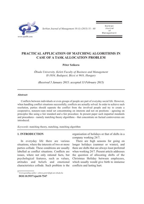 pdf practical application of matching algorithms in case of a task