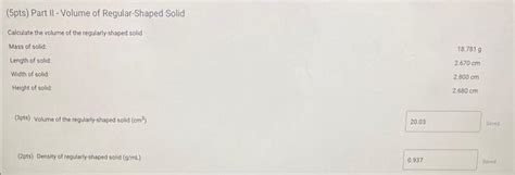 Solved Compare Your Average Density For The Regularly Shaped Chegg