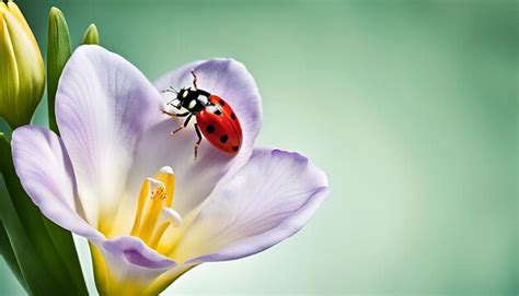 Freesia And Ladybug Premium Ai Generated Image