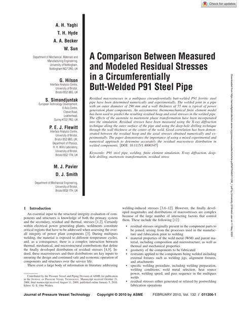 Pdf Comparison Of Measured And Modelled Residual Stresses In A Welded P91 Steel Pipe