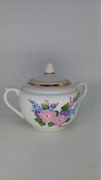 Винтажная советская фарфоровая сахарница с цветочной росписью Вербилки СССР купить по низким