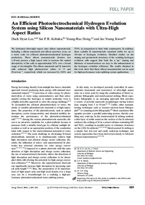 Pdf An Efficient Photoelectrochemical Hydrogen Evolution System Using Silicon Nanomaterials