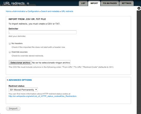 Path Redirect Import