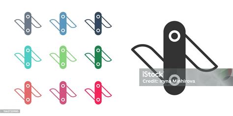 흰색 배경에 고립 된 검은 스위스 군용 칼 아이콘 다목적 펜나이프 다기능 도구 다채로운 아이콘을 설정합니다 벡터 가위에 대한 스톡 벡터 아트 및 기타 이미지 Istock