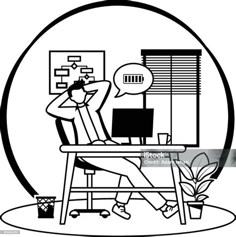 활기를 불어넣는 직원 개념 휴식 통하고 있는 표준 사무실 의자 벡터 아이콘 디자인 화이트 칼라 피로 상징 앉아있는 생활양식 표시 사무실 증후군 장면 스톡 일러스트 과로에