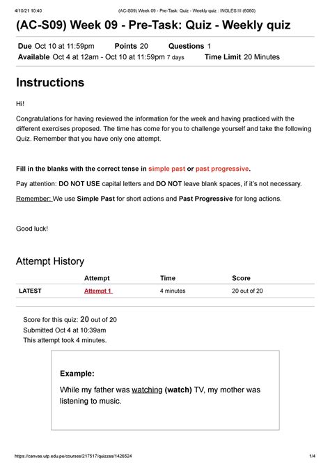 AC S09 Week 09 Pre Task Quiz Weekly Quiz Ingles III 6060 AC S09 Week 09 Pre Task