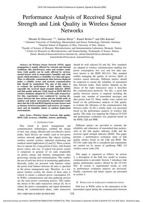 Pdf Performance Analysis Of Received Signal Strength And Link Quality In Wireless Sensor Networks