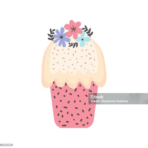 행복한 부활절 날 부활절 케이크 달콤한 빵 이나 파스카 흰색 배경에 고립 손으로 그린 벡터 그림입니다 음식 아이콘입니다 달콤한 페이스트리 또는 케이크 전통 정교회와 가톨릭